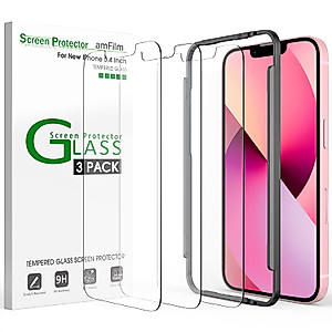 amFilm Glass Screen Protector Compatible with iPhone 13 Mini 5.4" Display, 2021, With Easy Installation Tray - Case Friendly, Tempered Glass, 3 Pack
