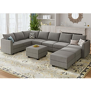 HONBAY Modular Sectional Sofa U-Shaped Sectional Couch with Storage Seats, Convertible Sectional Couch Modular Sofa, Grey