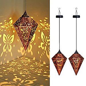 2 Pack Hanging Solar Lantern Butterfly Dragonfly Outdoor EASYBUY Birthday Women Mom Gift Garden Decor Yard Decorations Decorative Patio