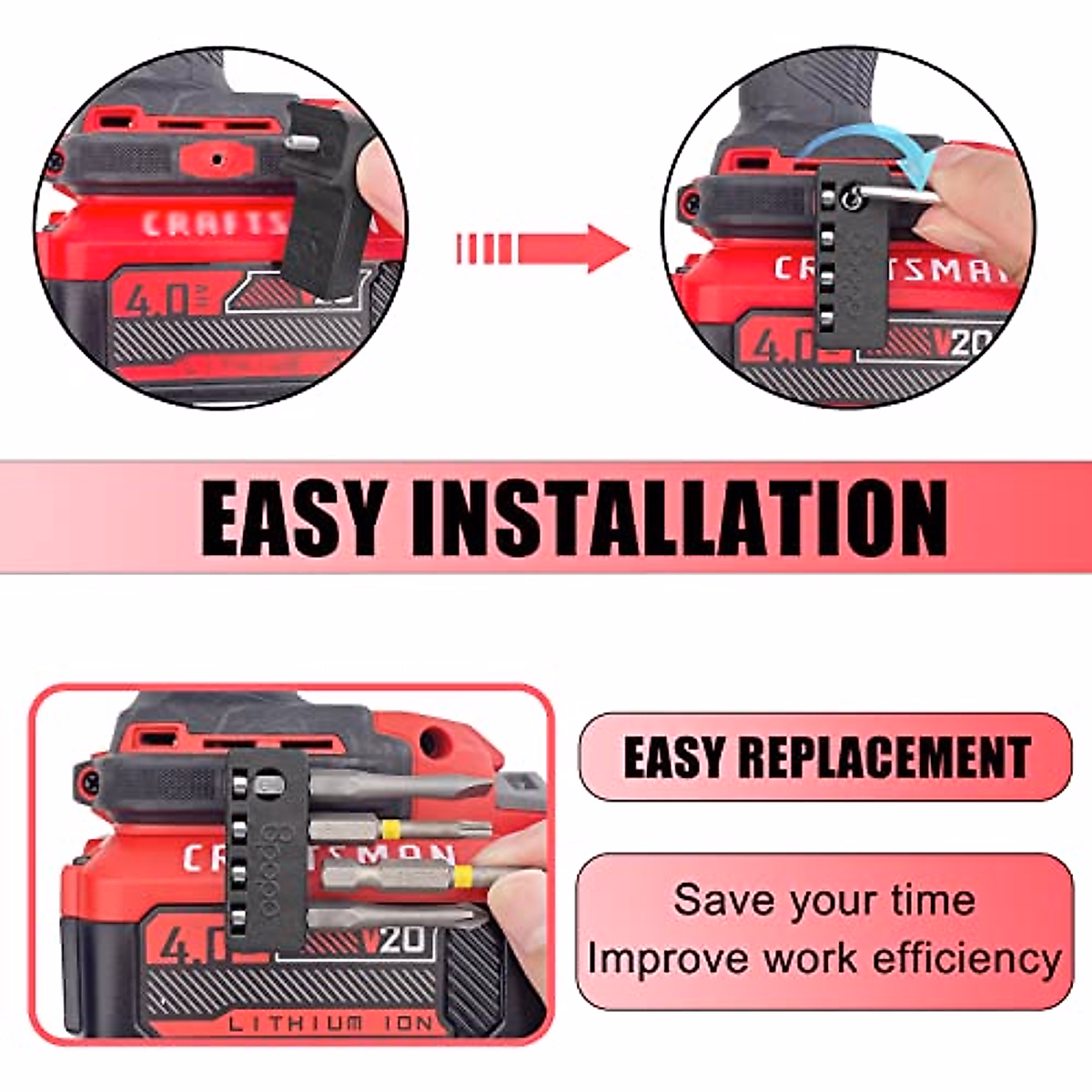 Powerful Magnet Bit Holders fit for Craftsman V20 Drill or Driver,Drill Bit Holster Storage 4 Hex Driver Bit on side of Power Drill for Easy Acces,Right Side