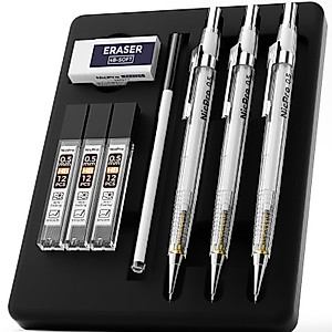 Nicpro 3 PCS 0.5 mm Art Mechanical Pencil Set with Case, Drafting Pencil 0.5mm with 3 Tubes HB Lead Refills, Eraser for School Supplier, Architect Art Writing, Drafting, Drawing, Sketching
