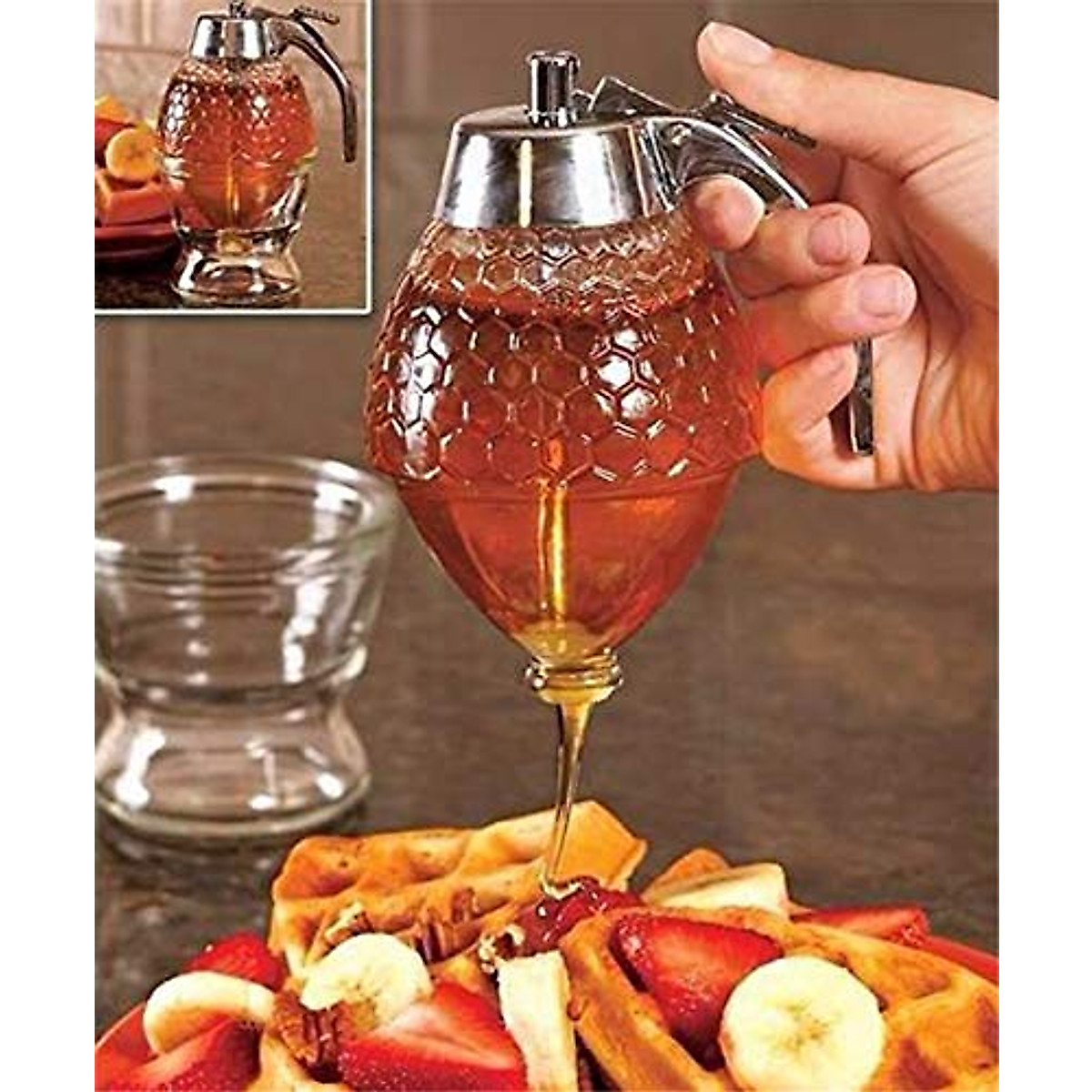 Honey dispenser no drip acrylic(ABS) with stand, Honey jar with dipper, Maple syrup dispenser for Syrup, Sugar, Sauces, Condiments(200ML)