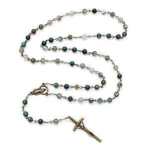 KOMI 6mm Natural Agate Stone Catholic Beads Rosary for Woman Man Virgin Mary Rosary Necklace with Jesus Crucifix, Holy Prayer Beads Rosary Packed in Velvet Pouch