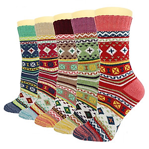 YZKKE 5Pack Womens Warm Wool Soft Cozy Crew Socks for Fall Winter Christmas Gifts Size 5-9