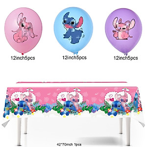 Generic Pink stich Birthday Decorations stich Birthday Party Supplies stich Happy Birthday Banner Hanging Swirls Cake Topper Balloons Tablecloth for Birthday Party Supplies