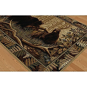 Fern Bear Novelty Lodge Pattern Beige Runner Rug, 2.7' x 7'