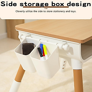 Kids Study Desk And Chair Set Height Adjustable Graffiti Desktop Storage Drawer Storage Basket non slip legs Suitable for Maximum Weight of 220 Pounds Suitable for Kids Desk Ages 2-10(Woodr 2Chair)