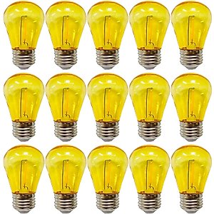 Minsily 15 Pack S14 LED Bulbs Yellow Christmas Replacement Bulb for Outdoor String Lights 1W Vintage LED Edison Filament Bulb E26 Base Plastic Decorative Bulb for Outdoor Patio Christmas Decor(Yellow)