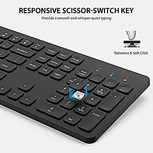 Wireless Keyboard and Mouse, Silent Responsive Keys, Full Size and Battery Powered - Slim Design and Quiet Typing, USB Cordless Combo for Mac, Computer, PC, Laptop - by Wisfox, Black