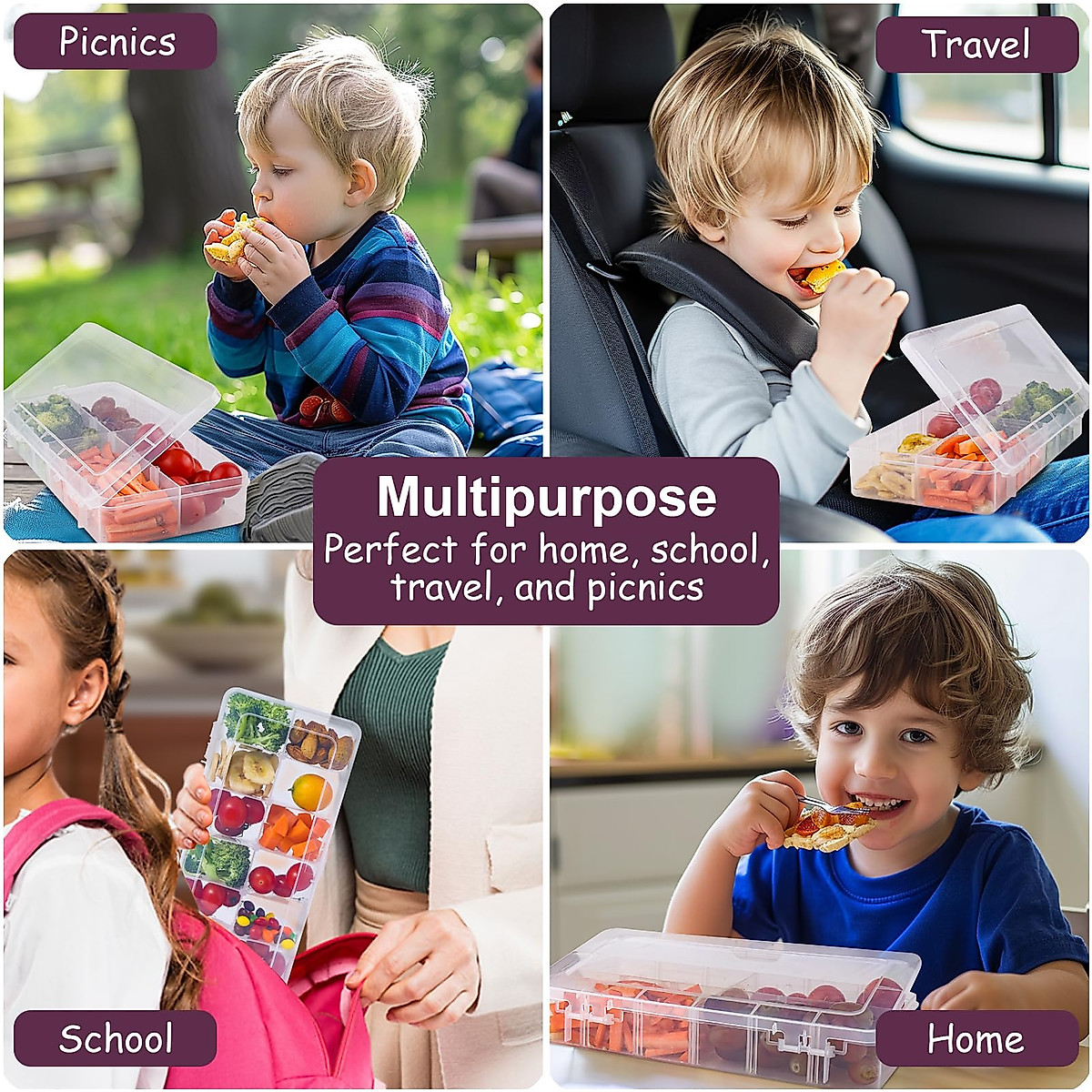 XANGNIER Snack Box Container for Kids Lunch Accessories,Divided Snackle Box Charcuterie Container,12 Compartments Reusable Food Storage Containers for School, Travel,Work,Bento Box Accessories,1 Pack