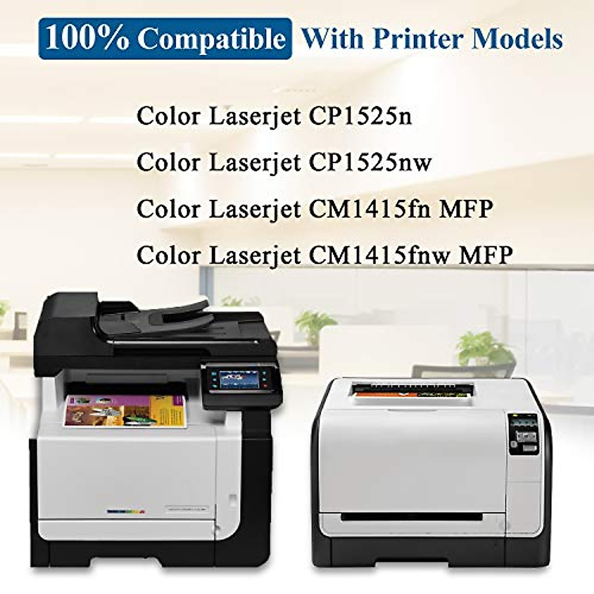 4-Pack (1BK/1C/1Y/1M) 128A | CE320A CE321A CE322A CE323A Compatible Remanufactured Toner Cartridge Replacement for HP Color Laserjet CP1525n CP1525nw CM1415fn CM1415fnw Printer Toner Cartridge.