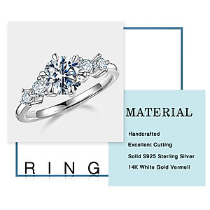 MOOSEA 1.2ct Moissanite Rings for Women, D Color VVS1 Clarity Lab Created Diamond Wedding Rings 14K White Gold Vermeil Moissanite Anniversary Rings for Women Promise Rings for Her