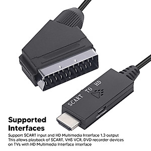 Scart to Converter Adapter, 1080P 60Hz HD Video, USB Power Cable, Plug and Play, for VHS DVD CRT TVs