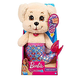 Barbie Dreamtopia Mer Puppy Plush Honey, Soft Stuffed Animal with Floating Glitter Mermaid Tail