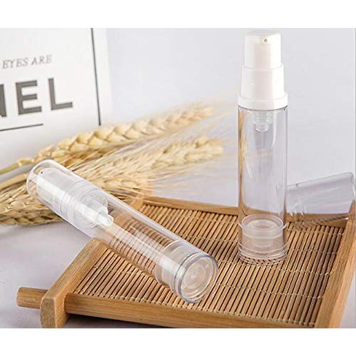 10 Pcs Clear Airless Pump Bottles,Refillable Empty Transparent Plastic Airless Lotion Pump Vacuum Container Diffuser Travel Size Lotion Sample Packing Vial-FREE Funnel,Dropper (5ml/0.17 Qunce)