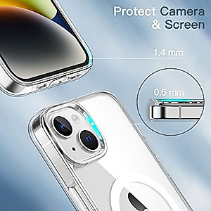 JETech Magnetic Case for iPhone 14 6.1-Inch Compatible with MagSafe Wireless Charging, Shockproof Phone Bumper Cover, Anti-Scratch Clear Back (Clear)