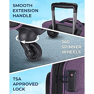 2 Piece Luggage Sets, BAGSMART Expandable 20 inch Carry on Luggage Airline Approved, Lightweight Carry on Suitcase with Spinner Wheels, Family Travel Suitcase Set with Duffle Bag - Violet