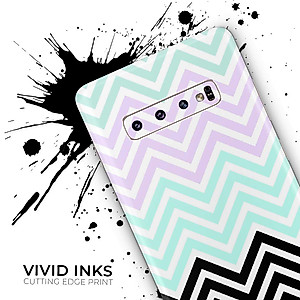 DesignSkinz Light Teal & Purple Sharp Black Chevron Protective Vinyl Decal Wrap Skin Cover Compatible with The Samsung Galaxy S20 (Screen Trim & Back Glass Skin)