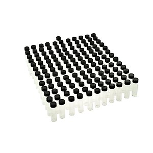 SE Glass Vials, Pack of 144 Leak-Resistant Vials, 2-3/8" x 5/8" Diameter, Clear Transparent glass, Black Plastic Screw Caps, Capacity 7 mL