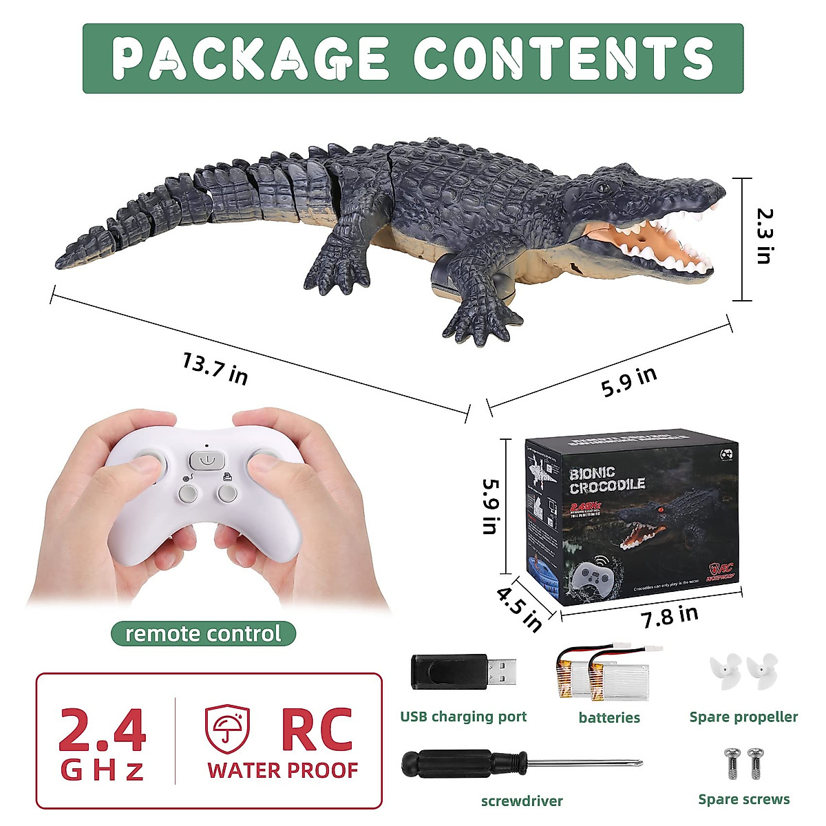 GearRoot Remote Control Crocodile Boat Toy 1:18 Scale High Simulation RC Crocodile for Swimming Pool Bathroom Great Gift RC Boat Alligator Toys for 6+ Year Old Boys and Girls