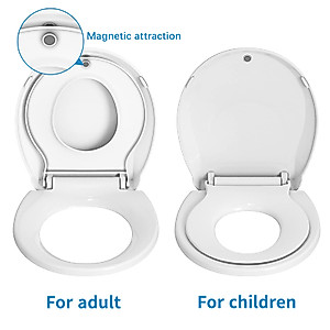 Toilet Seat, Round Toilet Seat with Toddler Seat Built in, Potty Training Toilet Seat Round Fits Both Adult and Child, with Slow Close and Magnets- Round