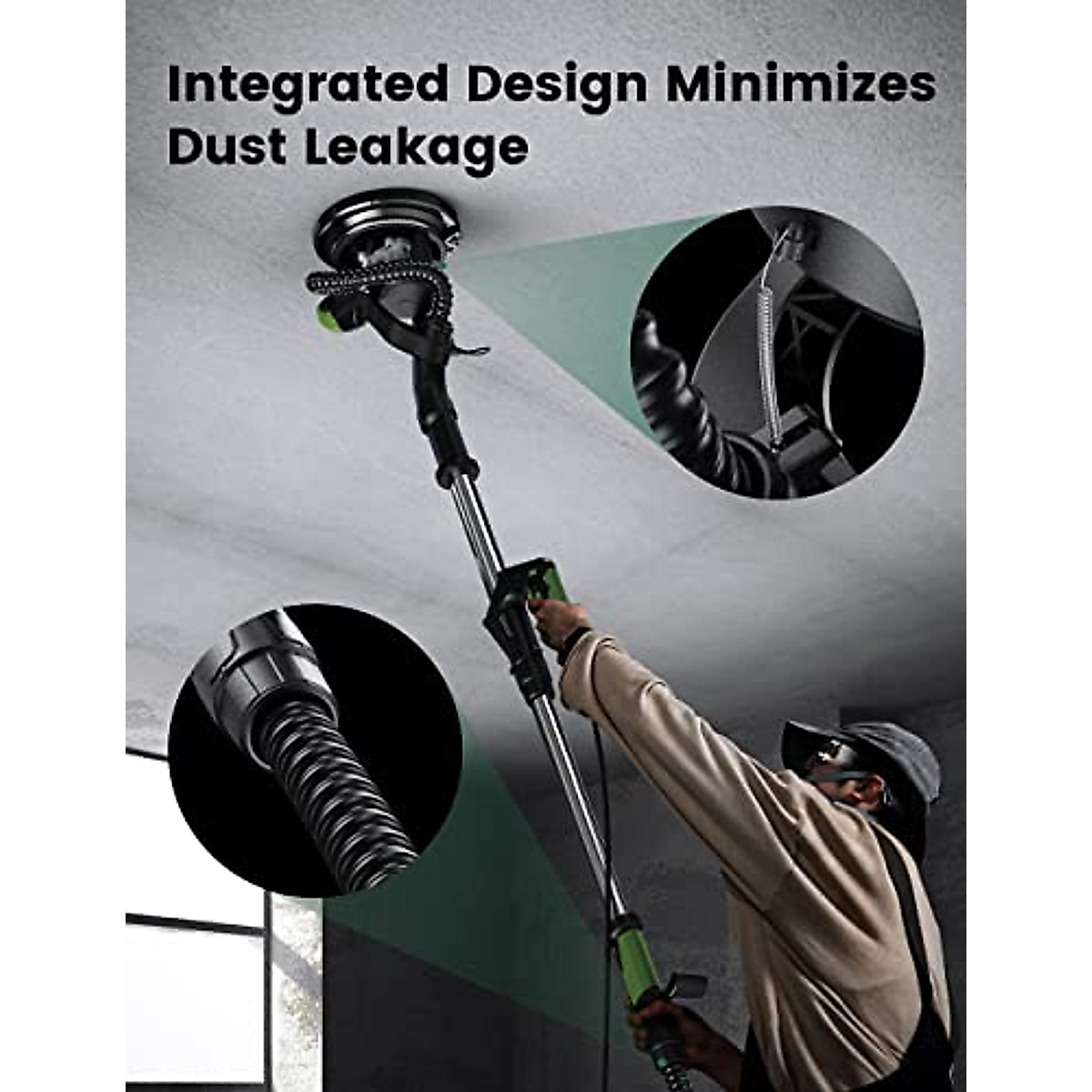 Drywall Sander, Ginour 750W Powerful Wall Sander, 7 Variable Speed 1000-1800RPM Electric Sander with LED Light, Extendable Handle, Portable Bag, Dust Hose, 12PCS Sanding Discs, for Ceiling and Wall