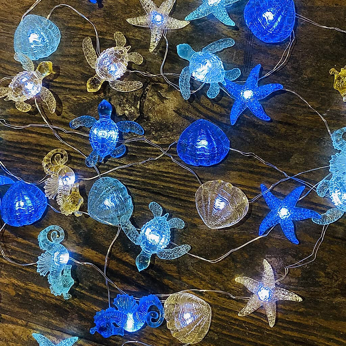 Ocean Themed String Lights Marine Life Night Lights Beach Décor Sea Turtle Seahorse Starfish Clam Decorative Lights Battery Operated USB Plug in 30LED 10ft Christmas Tree Ornaments Holiday Bedroom