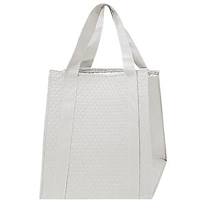 Gift Expressions Insulated Reusable Grocery Food Bag w/Bottom board, Large,Zippered Top, Recycled Materal … (6CT, Grey)