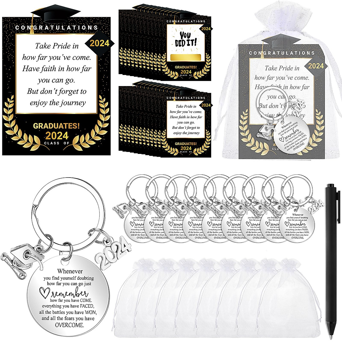 Bucherry 12 Sets 2024 Graduation Gifts Keychains Class of 2024 Gifts for Him Her Personalized Graduation Cards Inspirational Keychains College Graduation Gift Grad Keychain