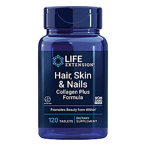 Life Extension Hair, Skin & Nails Collagen Plus Formula - Promotes Collagen & Keratin Health - with Niacin, Vitamin B6, Biotin, Calcium & Zinc - Non-GMO – 120 Count(Pack of 1)