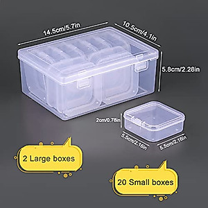 KINBOM 22 Pcs Plastic Storage Cases, Mini Bead Storage Box with Lids Rectangle Clear Bead Storage Container Organizer for Jewelry Making Crafts Small Items (2pcs Large, 20pcs Small)