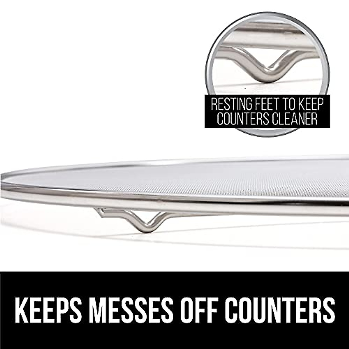 Gorilla Grip Splatter Screen for Frying Pan, Easy Clean Stainless Steel Grease Cover, Stop Hot Oil and Bacon Splash, Cooking Guard for Skillet, Comfortable Handle, Dishwasher Safe, 11.8 Inch, Gray