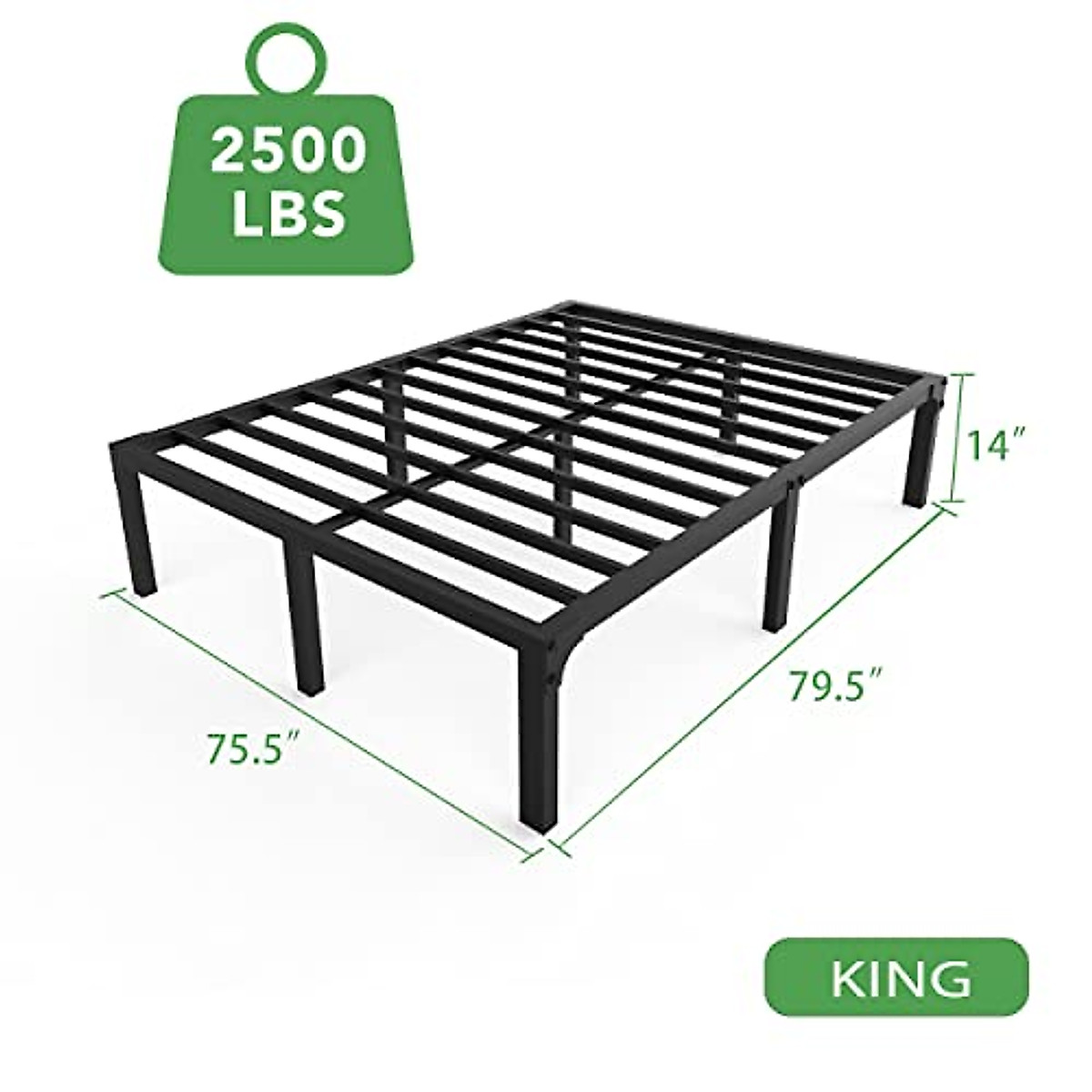 MAF 14 Inch Metal Platform King Bed Frame, Heavy Duty Black Bed Frame with Steel Slats Support, No Box Spring Needed, Noise Free, Easy Assembly