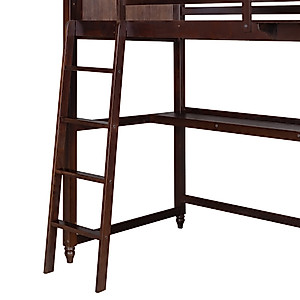 GINGVAT Twin Size Loft Bed with Drawers and Desk,Wood Loft Bed with Ladder and Shelves,for Bedroom,Dorm,Apartment,Espresso