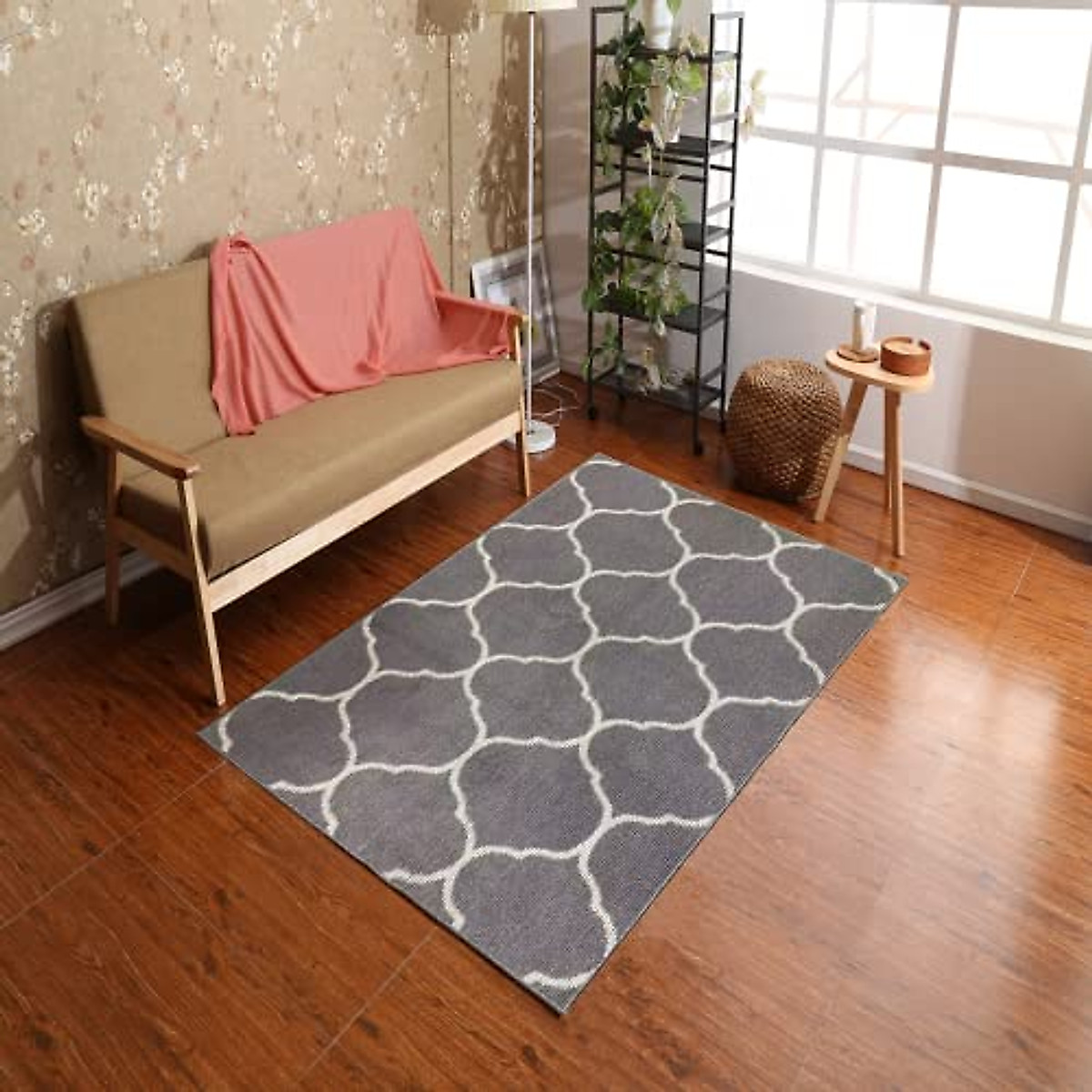 Esychrug Area Rugs Moroccan Trellis Non-Slip Rubber Backing Area Rug for Indoor/Outdoor Indoor Living Dining Room and Bedroom (39x59 inches Grey)