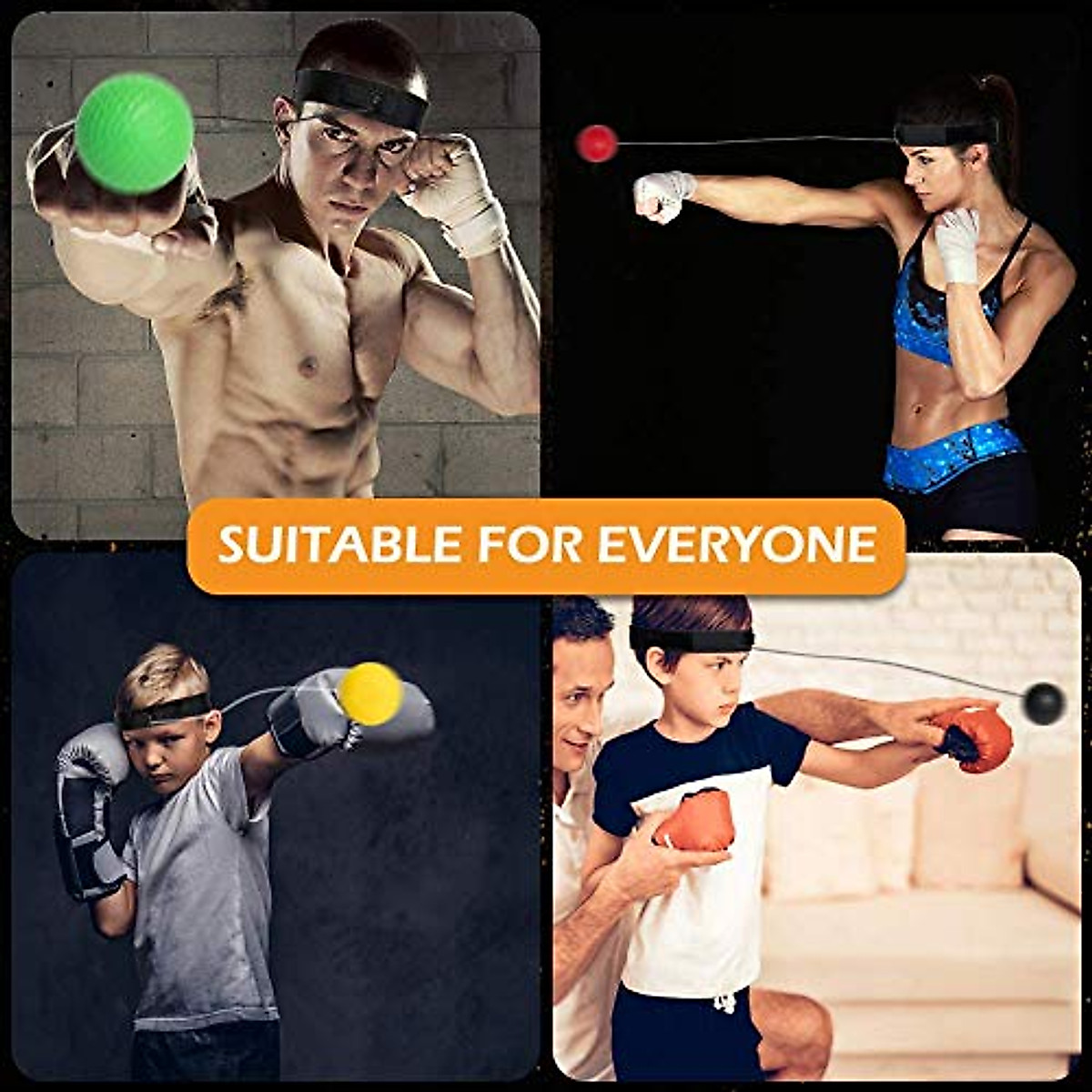 OLIKER Boxing Ball Family Pack Plus with Adjustable Headband,4 Boxing Ball Suitable Reaction,Agility,Punching Speed,Fight Skill and Hand Eye Coordination Training for Adults and Kids