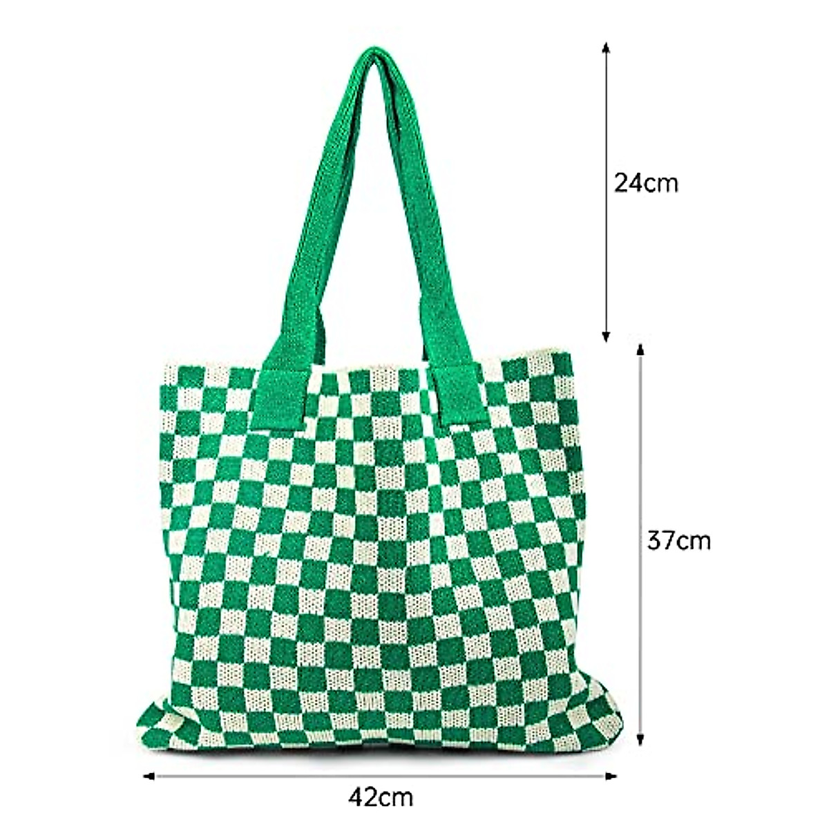 Stizimn Crochet Tote Bag for Women Shoulder Bag Handbags Knitting Hobo Bag Aesthetic Handmade Weaving Large Capacity (Checkerboard Pattern Green)
