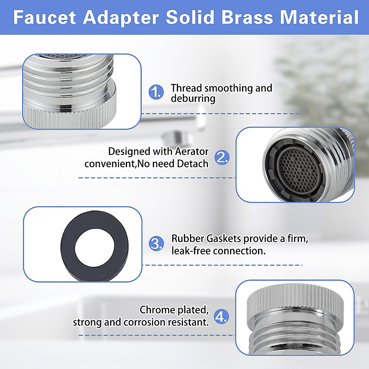 Happyreise Brass Faucet to Garden Hose Adapter with Aerator,Sink Faucet Adapter to Garden Hose for Bathroom Kitchen,3/4" GHT thread Chrome