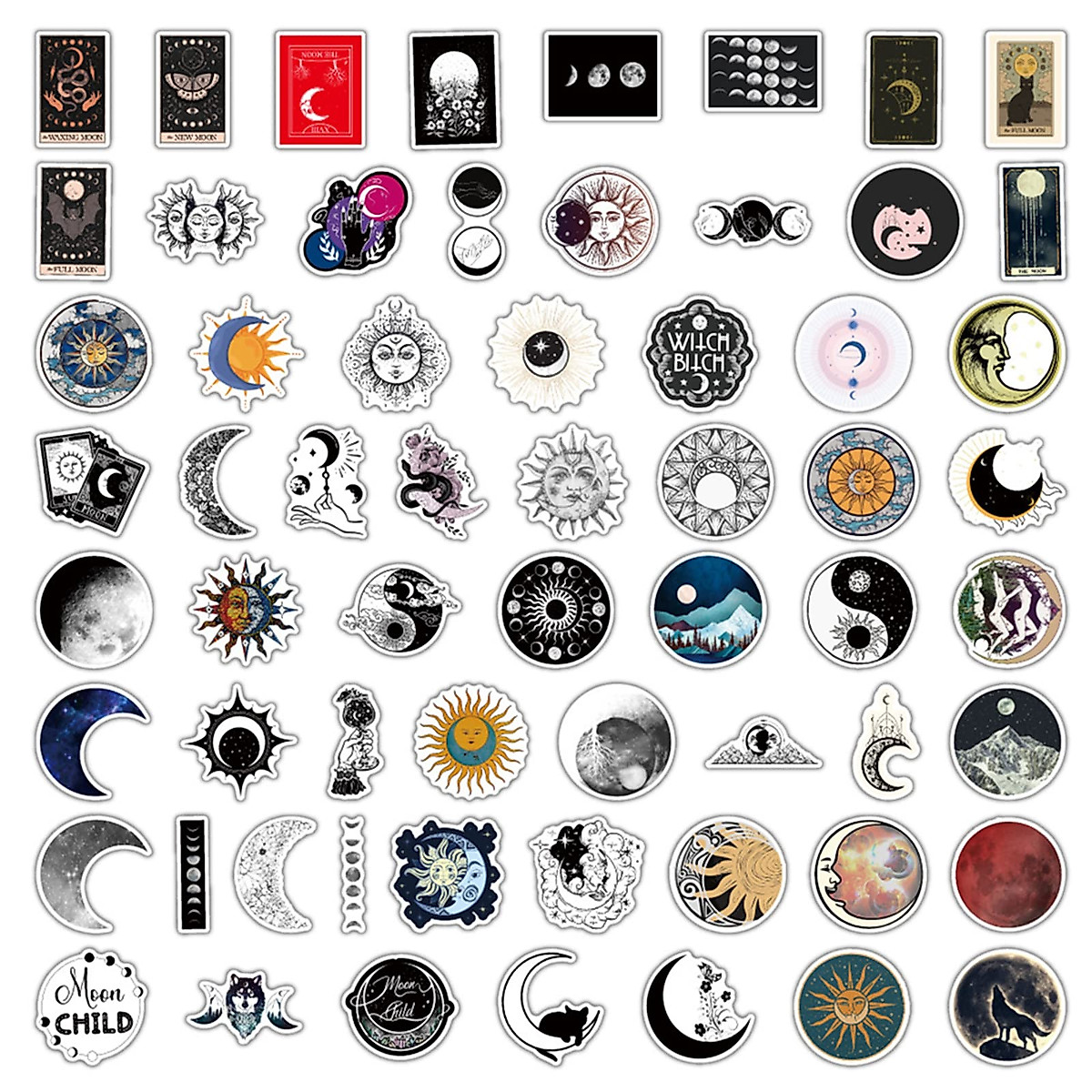 60 PCS Sun and Moon Planet Stickers,Black Aesthetic Astronomy Celestial Decals for Water Bottle Laptop Scrapbook Gift for Boys Girls Teens