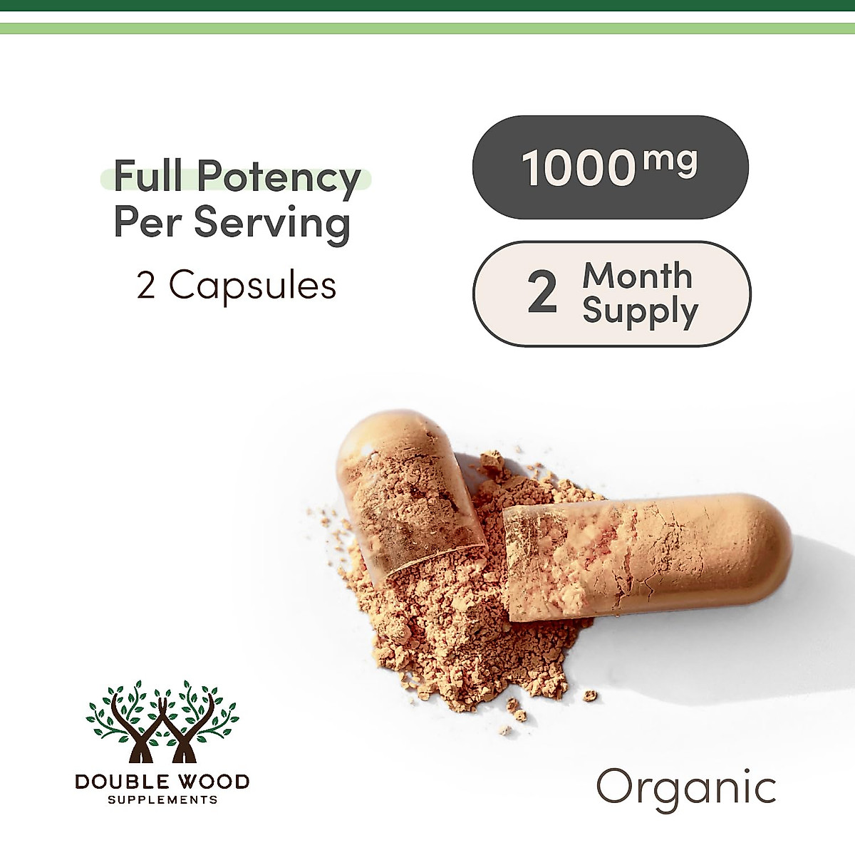 Lions Mane Supplement Mushroom Capsules (Two Month Supply - 120 Count) Lions Mane Mushroom for Brain Support and Immune Health (Third Party Tested, Grown and Encapsulated in The USA) by Double Wood