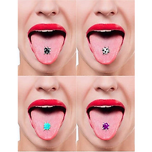 Prjndjw 14G Tongue Rings 13Pcs Surgical Steel Tongue Rings Skull Tongue Rings Koosh Spiky Tongue Rings Silicone Soft Spike Ball Tongue Piercing Jewelry Women Men