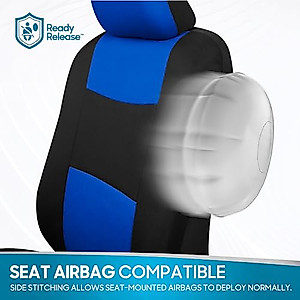 BDK PolyPro Car Seat Covers Full Set in Blue on Black, Front and Rear Split Bench Seat Covers for Cars, Easy to Install Car Seat Cover Set, Car Accessories for Auto Trucks Van SUV - Blue