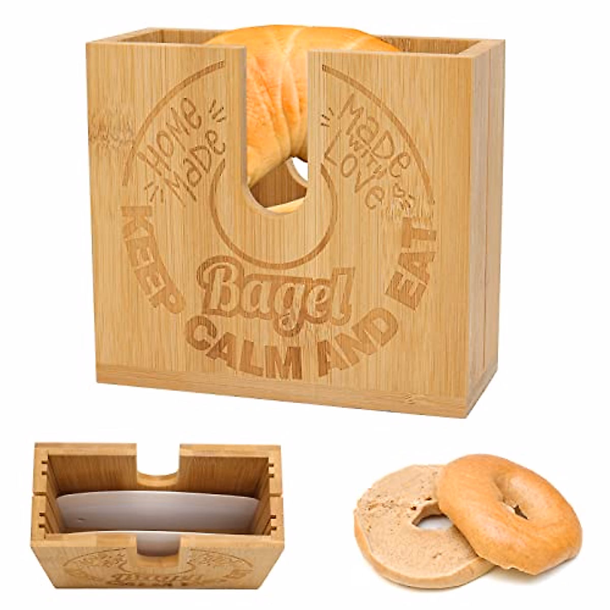 Bagel Slicer for Small and Large Bagels Bamboo Bread Slicer for Homemade Bread Adjustable Bagel Cutter for Muffins Rolls Housewarming Party Gift
