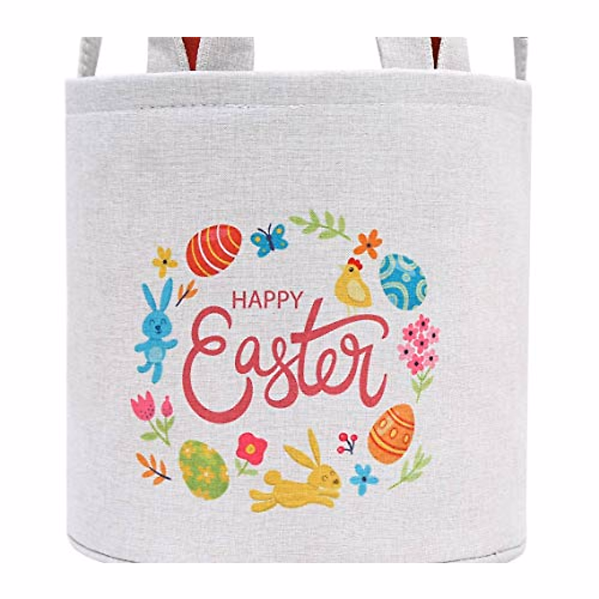 E-FirstFeeling Easter Basket Easter Bunny Basket for Kids Easter Eggs Hunt Baskets with Rabbit Ears Candy Bucket Tote for Easter Party (Light Gray)