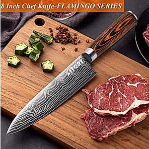 Chef Knife, 8 Inch Professional Kitchen Chef Knife with Sheath, German High Carbon Stainless Steel Ultra Sharp Knife, Chef Knives with Ergonomic Handle and Gift Box