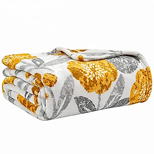 BEDELITE Fleece Throw Blanket for Couch and Bed 60" X 70", 350GSM Thick & Warm Oversized Fall Blanket - Farmhouse Boho Soft Cozy Fuzzy Blankets(Yellow Floral)
