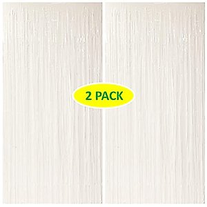 Buyuget 2 Pack Large 3.2 x 8.2 ft White Tinsel Fringe Backdrop Curtain Party Decoration - Doorway Streamer Curtain Photo Backdrop for Birthday Wedding Engagement Party Decor