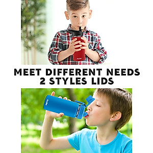 XccMe 16 oz Kids Water Bottle 2 Pack,Water Bottles for School Kids,Metal Water Bottle,Stainless Steel Insulated Thermos with Straw,4 replacement Lid,Straw Brush,Cute Stickers,Boys Girls Water Cup