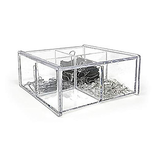 Isaac Jacobs 4-Compartment Square Clear Acrylic Organizer with Lid (5.75" L x 5.75" W x 2.75" H), Multi-Sectional Tray, Stackable, Storage Solution for School, Craft, Office Supplies, Kitchen & More