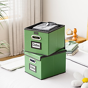 Huolewa Upgraded File Organizer Box with Lid, Collapsible Faux Leather Document Organizer, Hanging File Folder Box with Plastic Slide, Decorative Filing Box Cabinet for File and Folders Storage(Green)